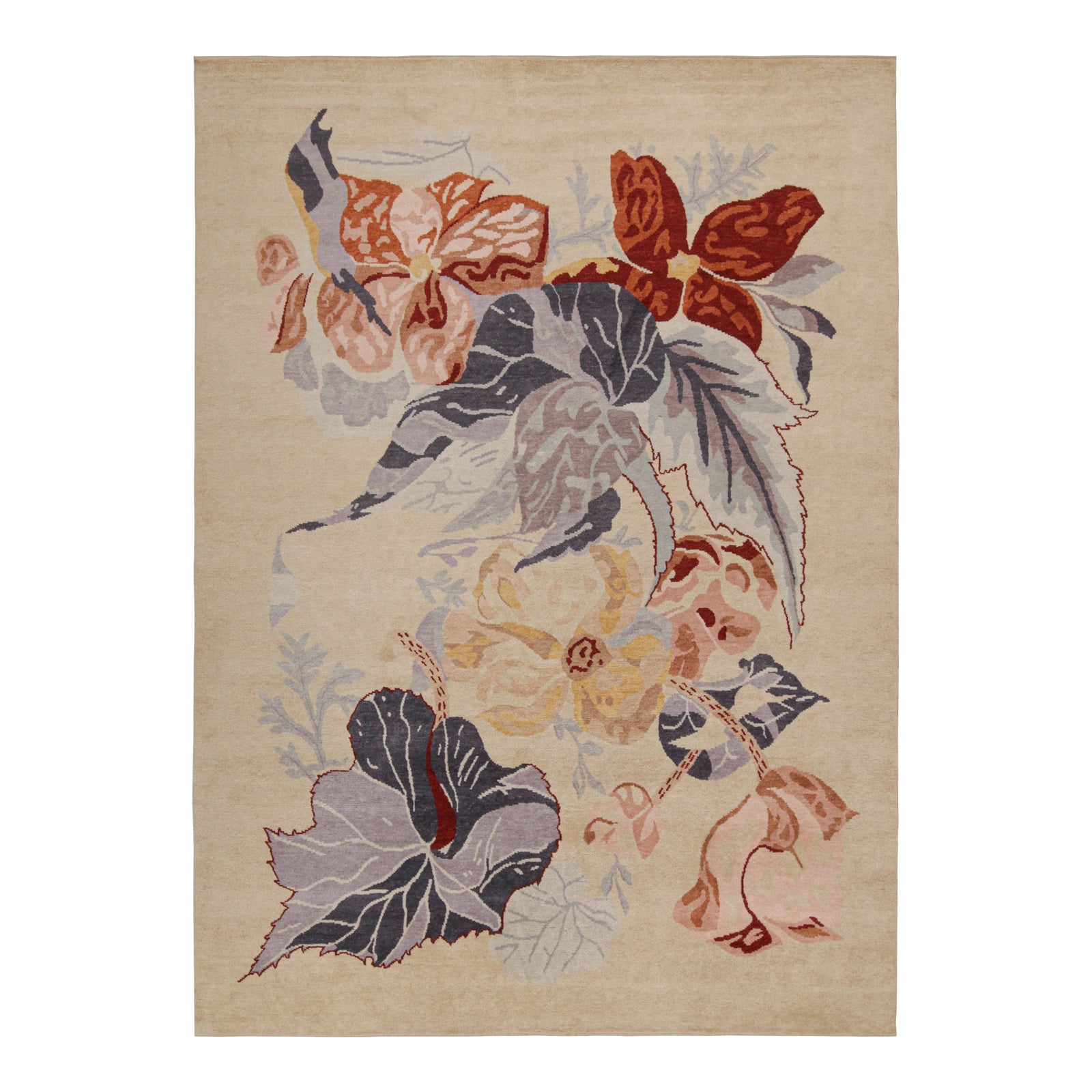 2020s Rug & Kilim’s French Style Art Deco Rug in Beige With Red & Blue ...