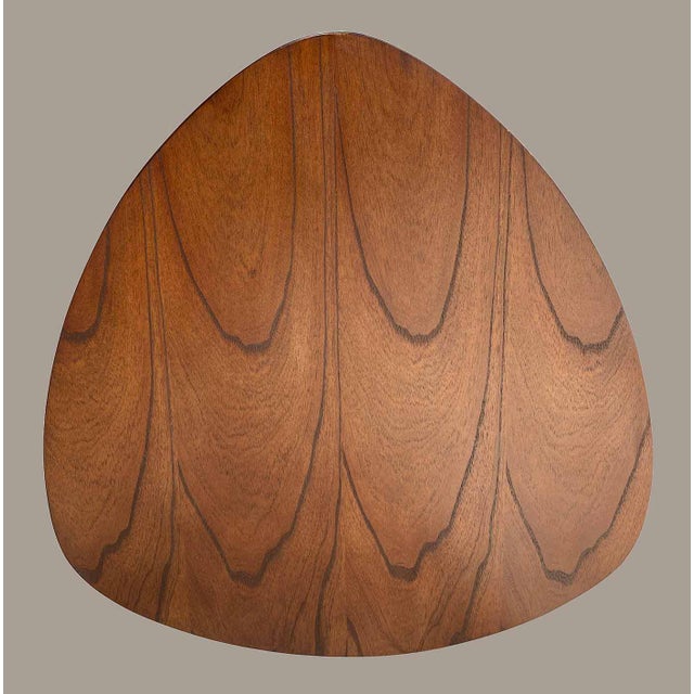 Vintage Mid-Century Three Legged Triangular Wooden Table | Chairish