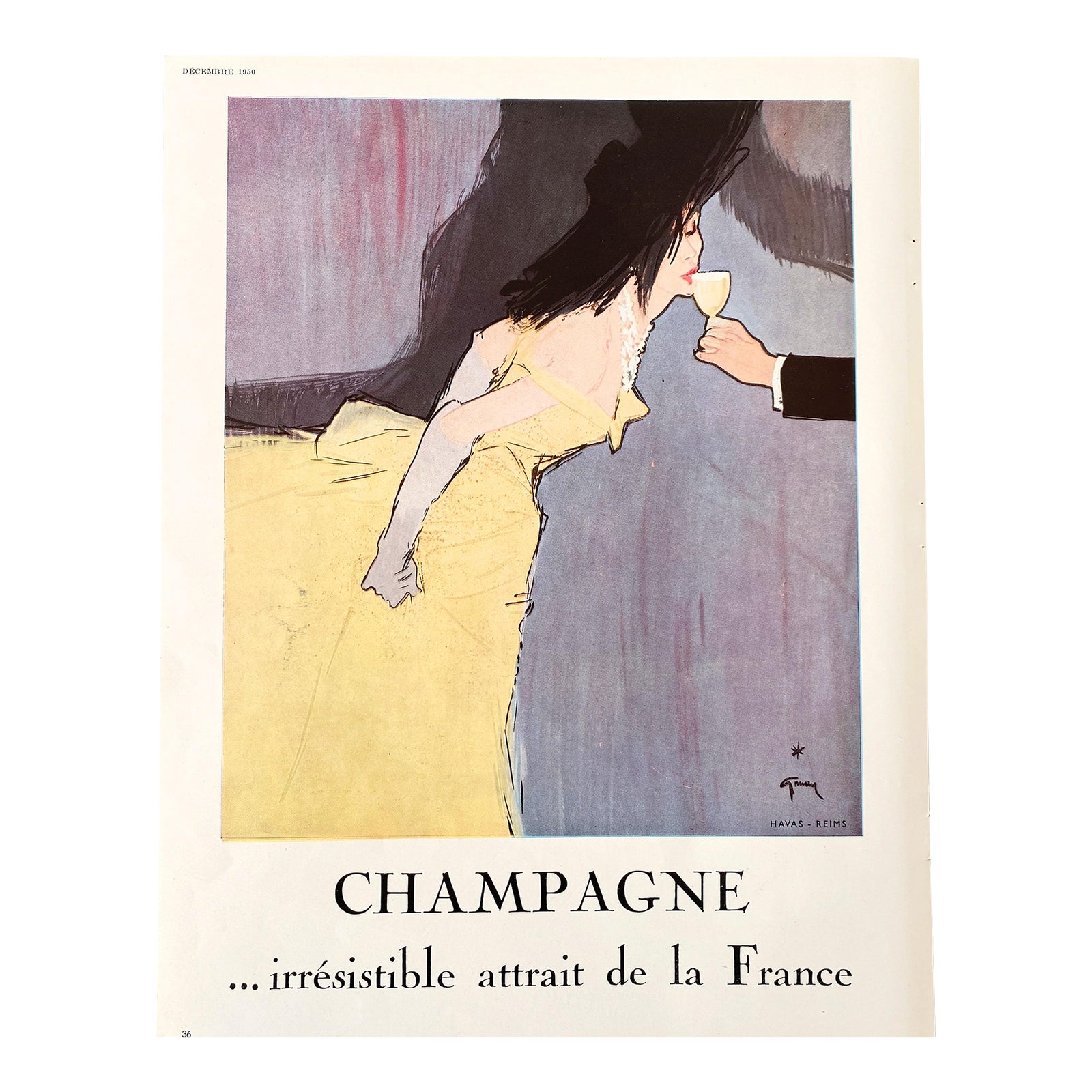 1949 Mid-Century Modern French Champagne Advertisement Print by Rene ...