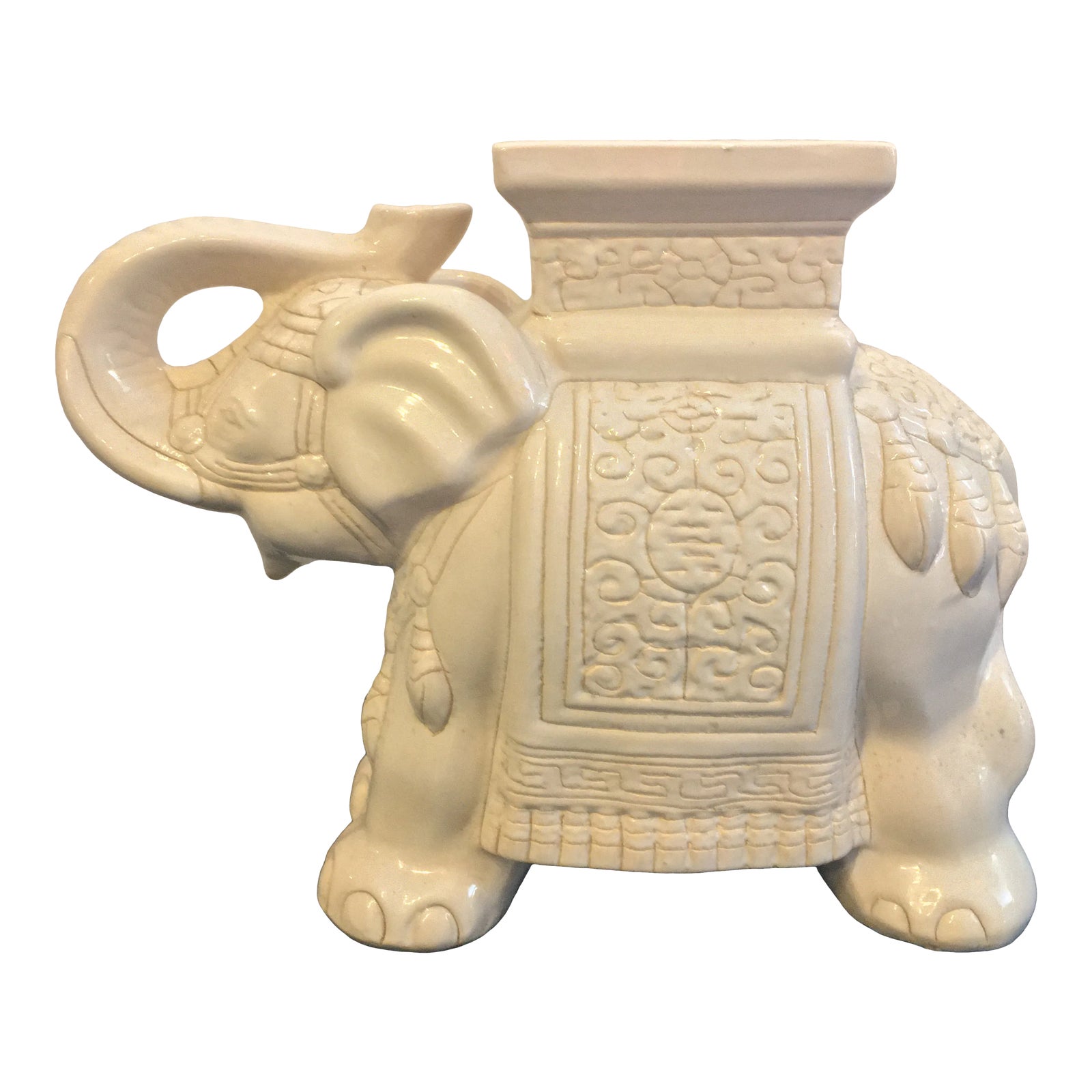 Vintage Ivory Glazed Elephant Accent Table | Chairish