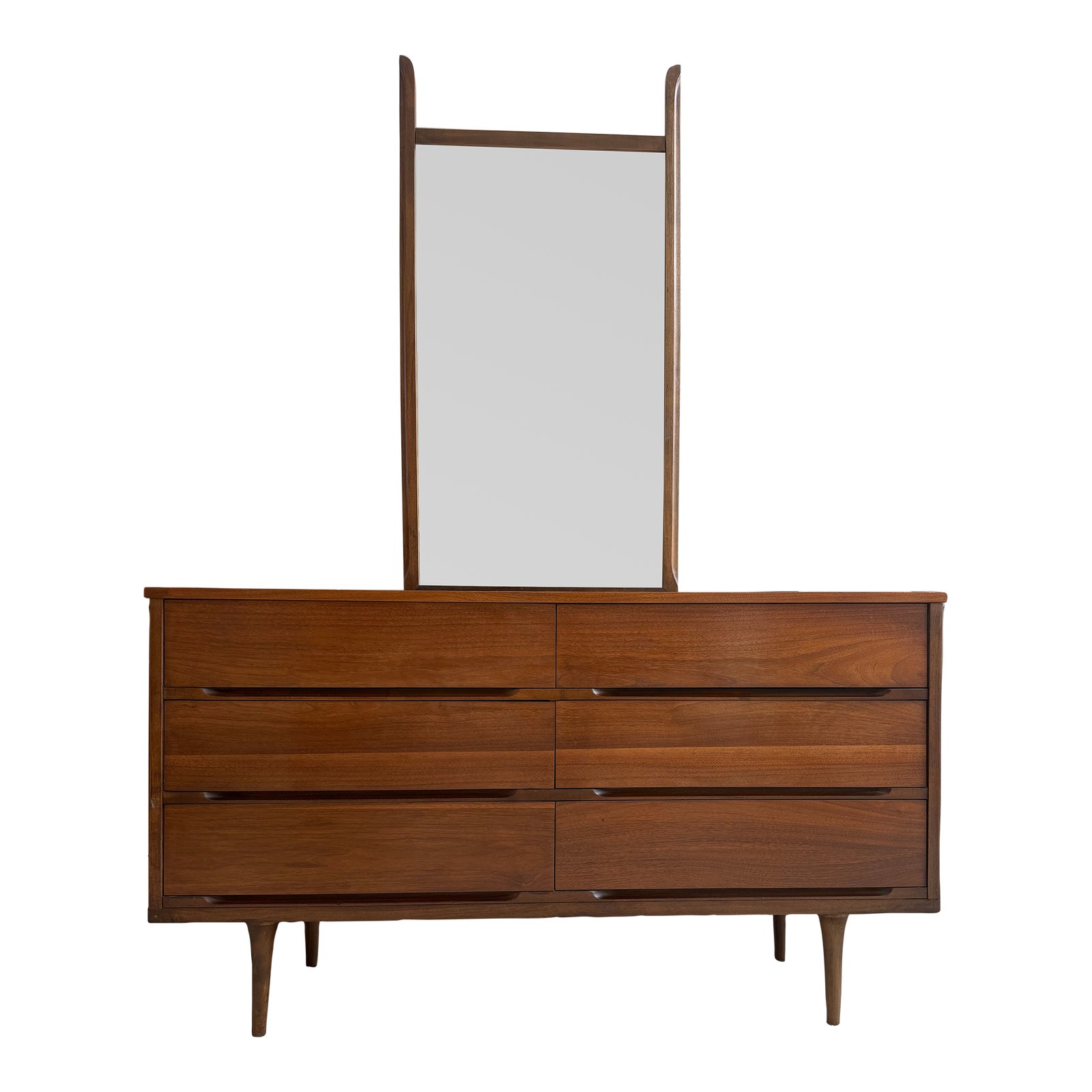 1960s Mid Century Modern Walnut Lowboy Dresser With Mirror | Chairish