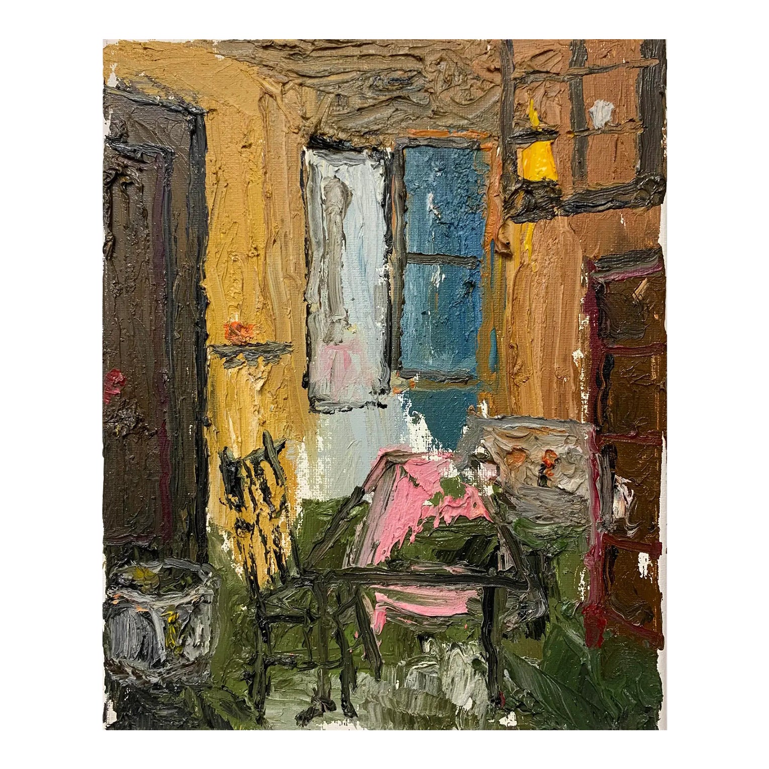 Expressionist Interior Scene Oil Painting by Eric Strauss | Chairish