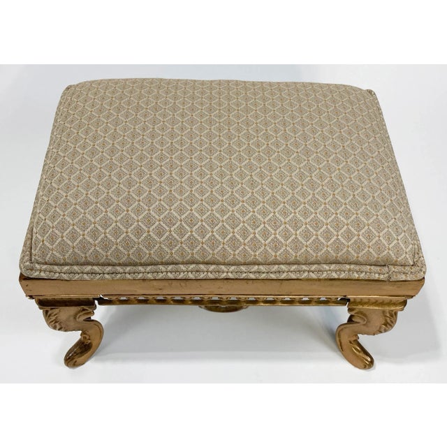 Vintage Upholstered Footstool With Cast Brass Base | Chairish
