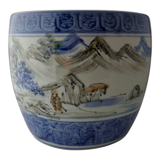 Late 20th Century Chinese Porcelain Vase Planter Cachepot Hand Painted ...