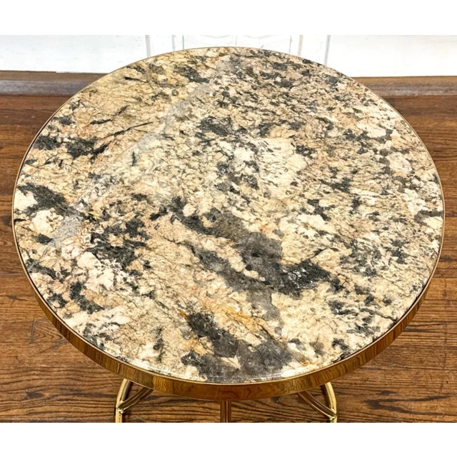 Mid Century Modern Polished Brass Marble Top Round Side Table | Chairish