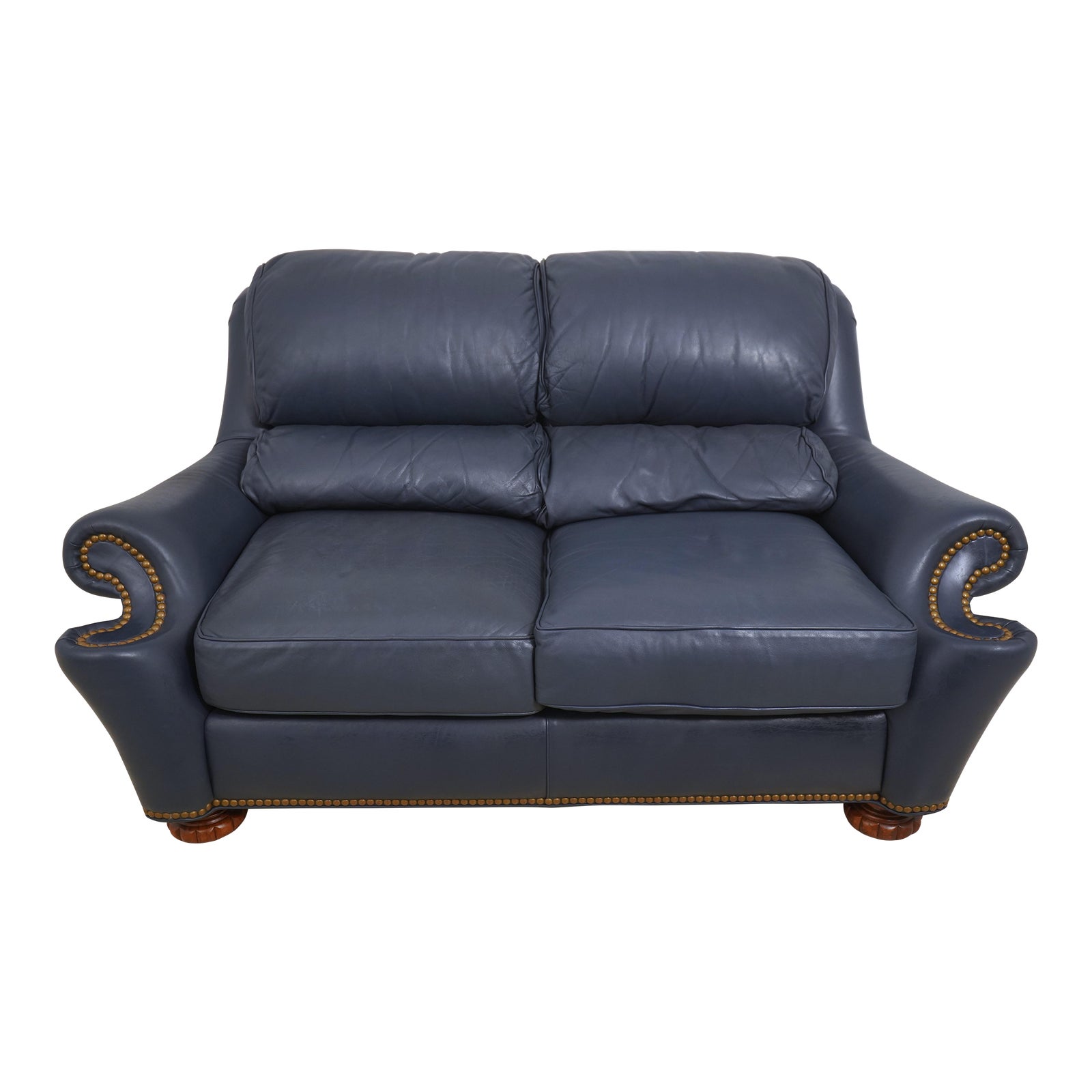 Hancock & Moore Blue Leather Loveseat | Chairish
