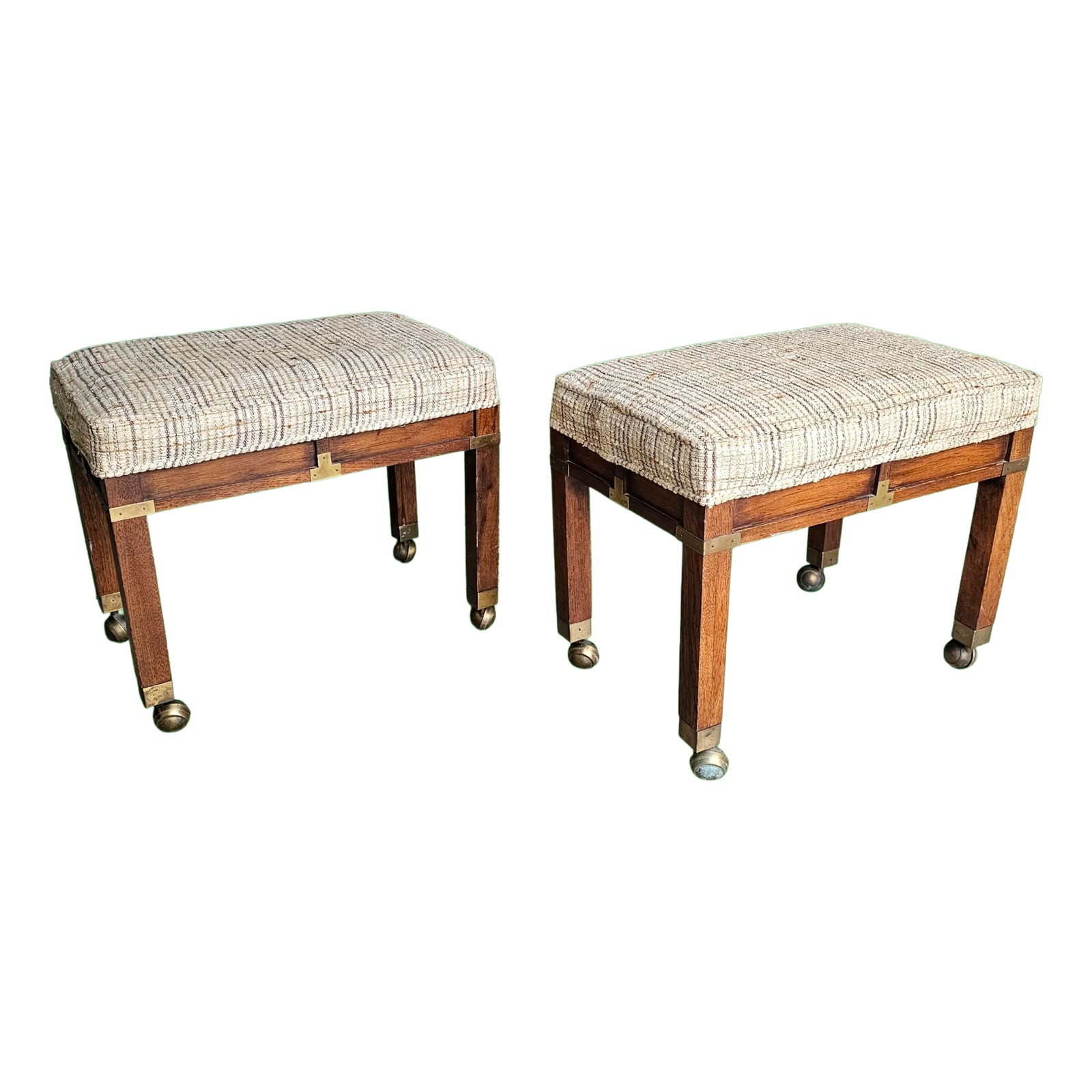 Pair of Vintage Hekman Chinoiserie Campaign Style Stools on Casters ...
