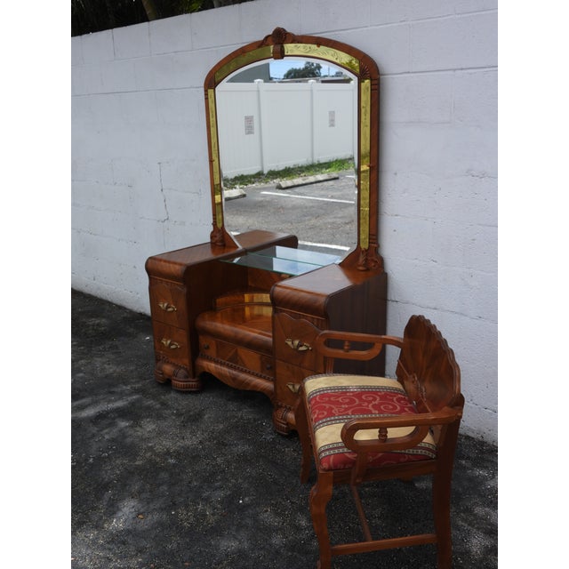 Art Deco Waterfall 1920s Vanity Makeup Table and Stool 6015 | Chairish