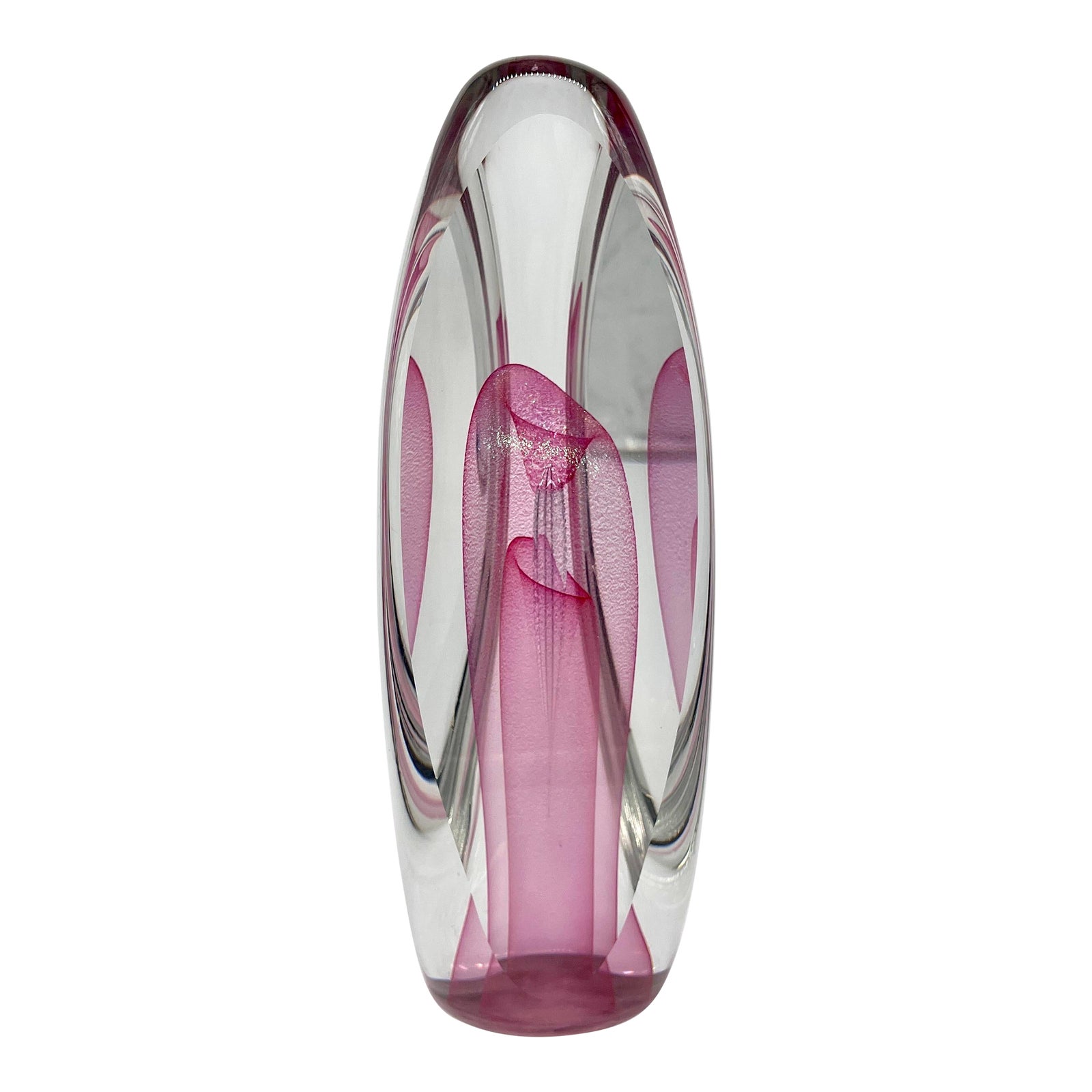 1980s Ed Nesteruk Art Glass, Crystal Pink 11 Inch Sculpture Paperweight ...