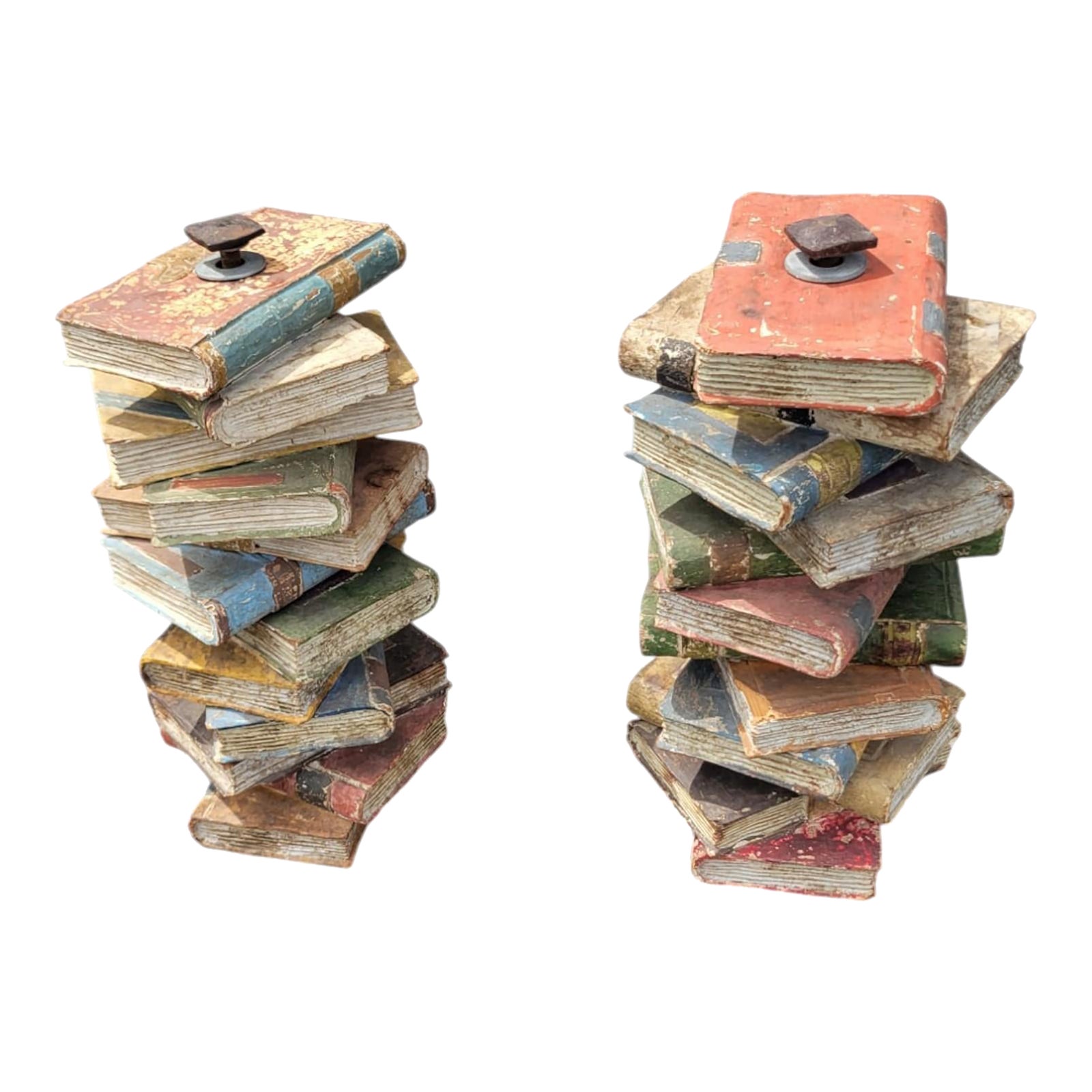 19th C Hand Painted Wooden Stacking Books Sculpture Antique Folk Art ...