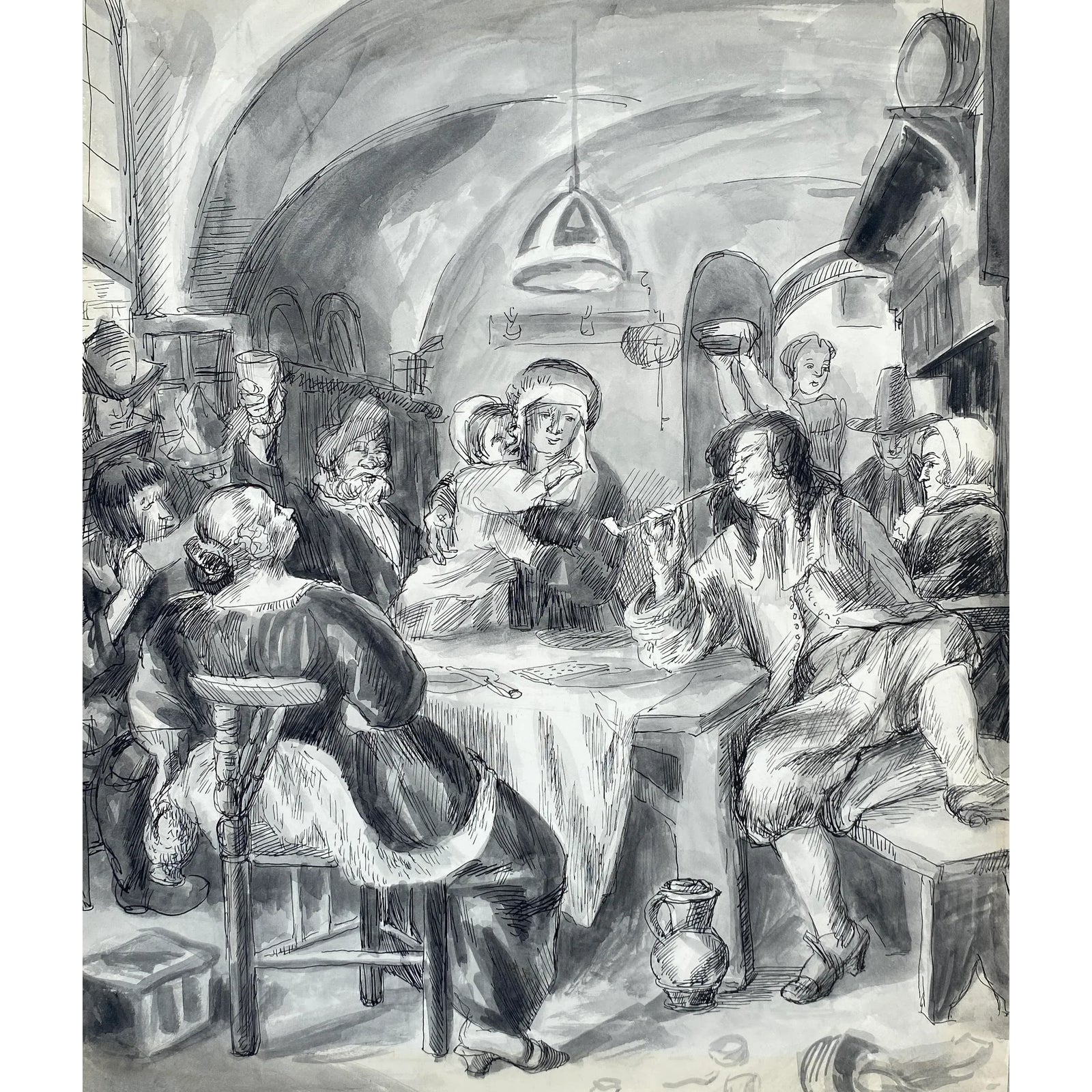 Antique Pub Interior Painting | Chairish