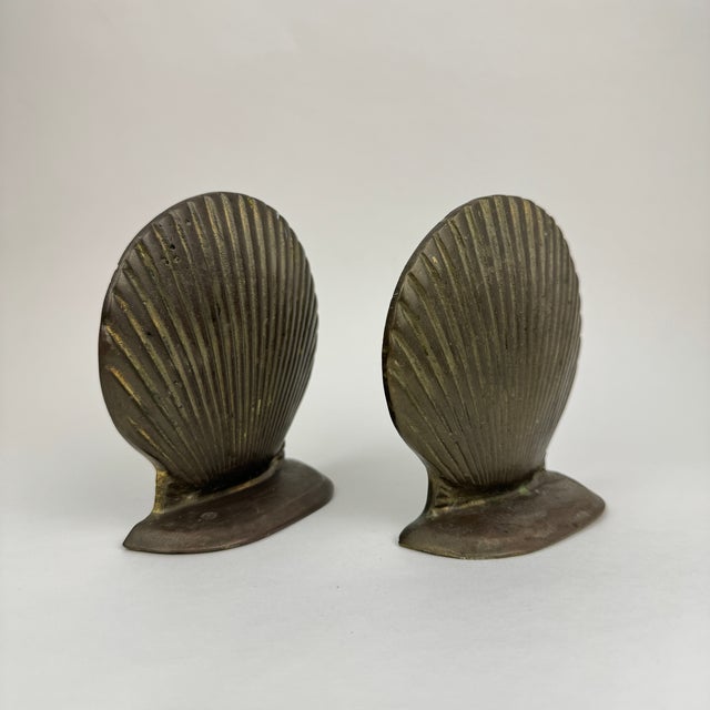 Set of 2 Vintage Brass Shell Bookends | Chairish