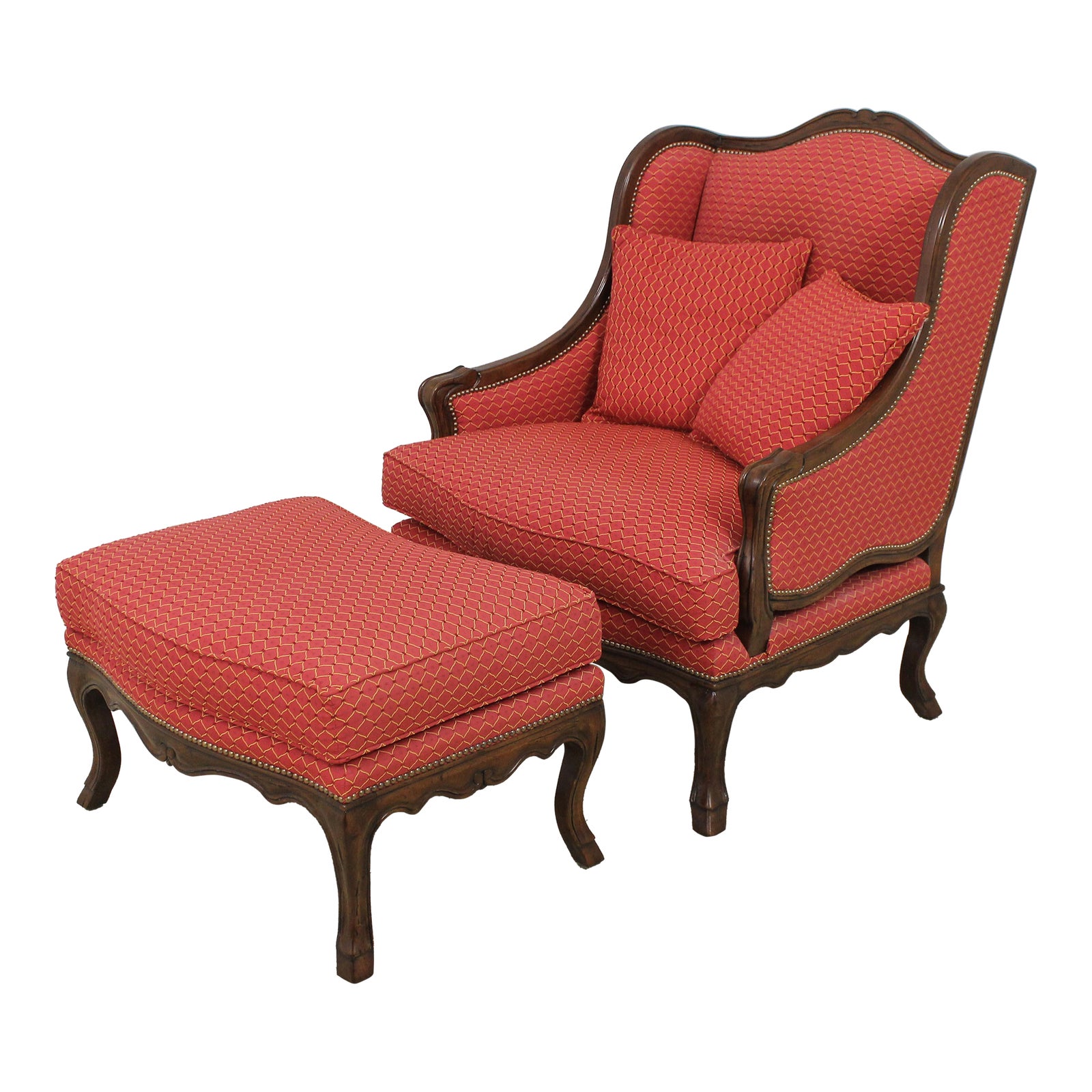 Guy Chaddock French Upholstered Chair & Ottoman | Chairish
