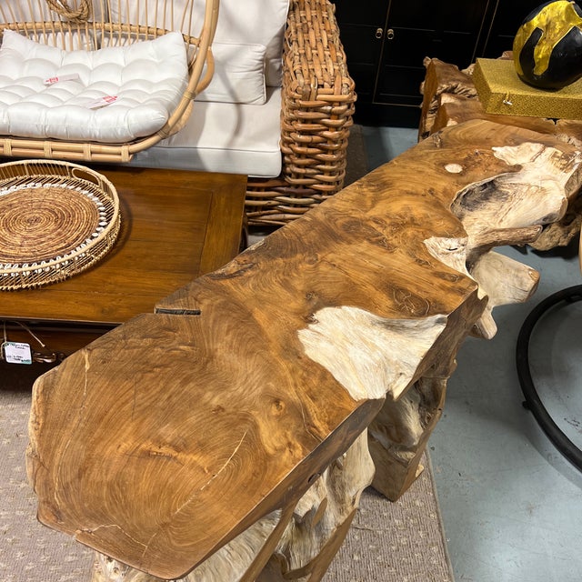 Late 20th Century Organic Modern Natural Teak Root Console Table | Chairish