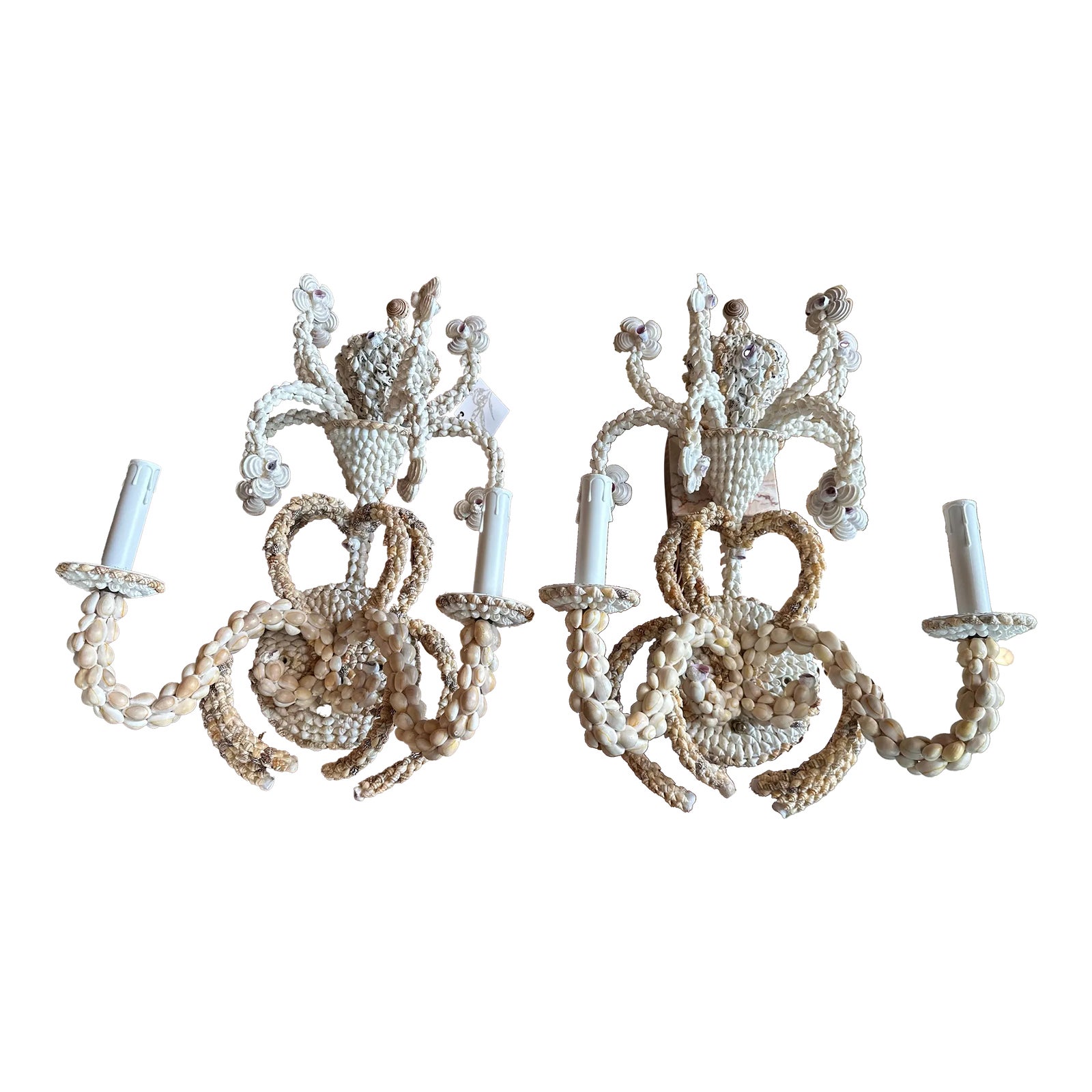 Vintage Palm Beach Pair of Seashell Shell Encrusted Sconce Wall Lights ...