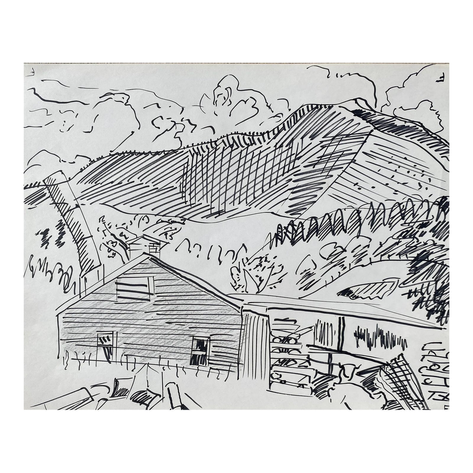 Frank Wallace Pleasant Valley Vermont Drawing | Chairish