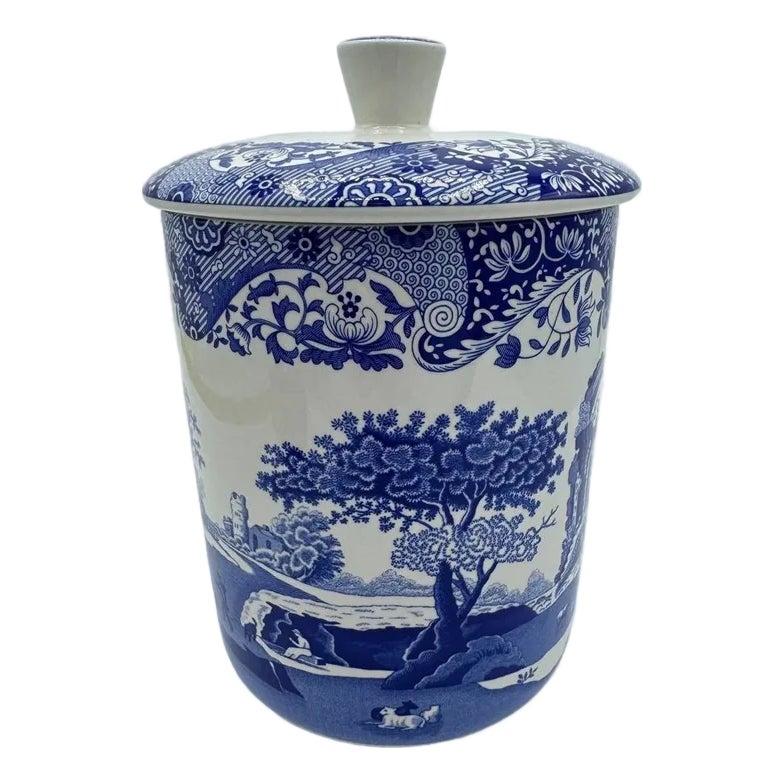 Vintage Spode Blue Italian Covered Jar Canister With Lid | Chairish