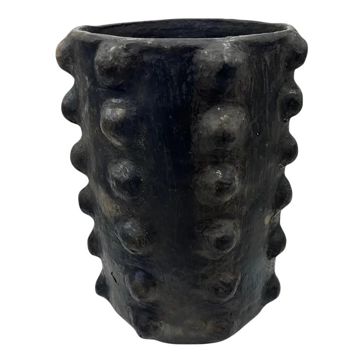 Sejnane Cylindrical Clay Bumpy Vessel - Dark Large | Chairish