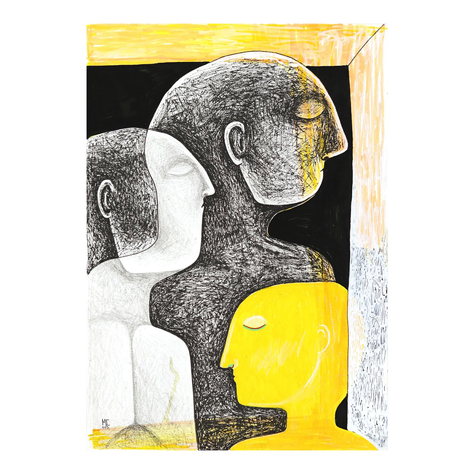 Differences - Abstract Figurative Yellow Art on Paper Original Artwork ...