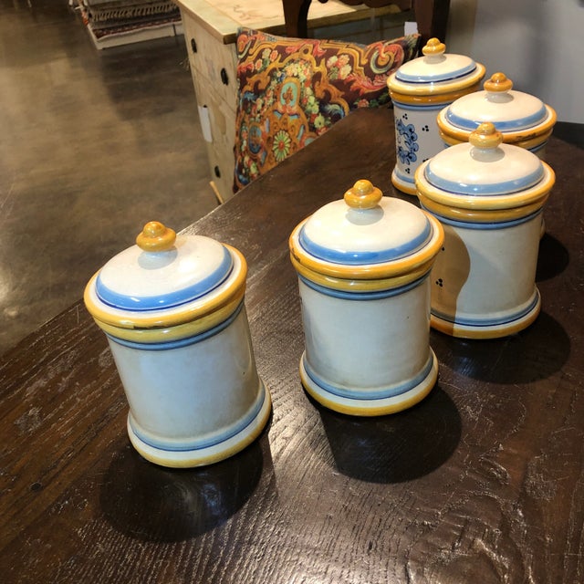 Italian Hand Painted Ceramic Canister - Set of 5 | Chairish