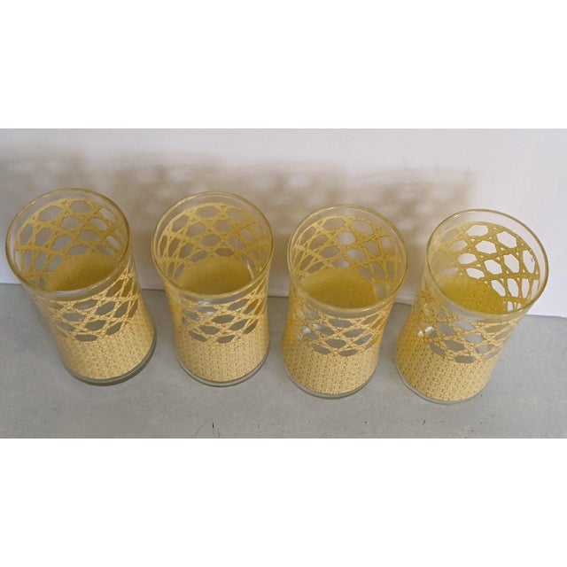 Vintage Yellow Rattan Woven Cane Design Drinking Glasses- Set of 4 ...