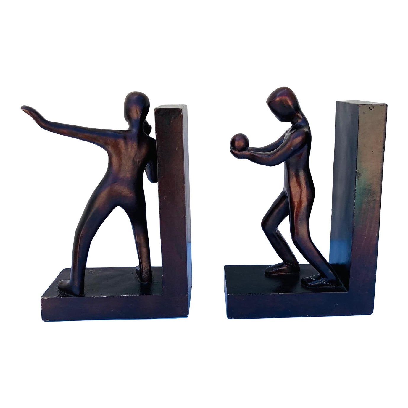 Pair of Mid Century Male Figurine Bookends | Chairish