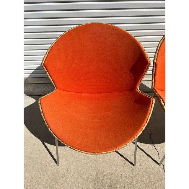 1990s Mid Century Modern Orange Slice Fabric and Rattan Chairs - a Pair ...