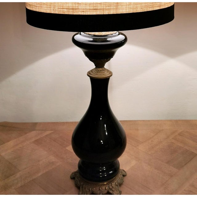 Black Opaline Glass Oil Lamps With Lamp Shades - a Pair | Chairish