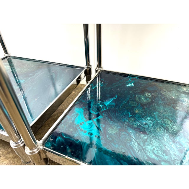 Chrome Art Glass Side Tables by Casey Rivers, a Pair | Chairish