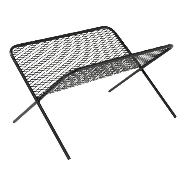 Woodard Style Mid-Century Iron Mesh Magazine Rack | Chairish