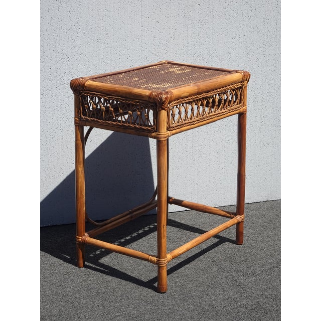 Vintage Mid Century Bamboo Rattan Side Table ~ End Table | Chairish
