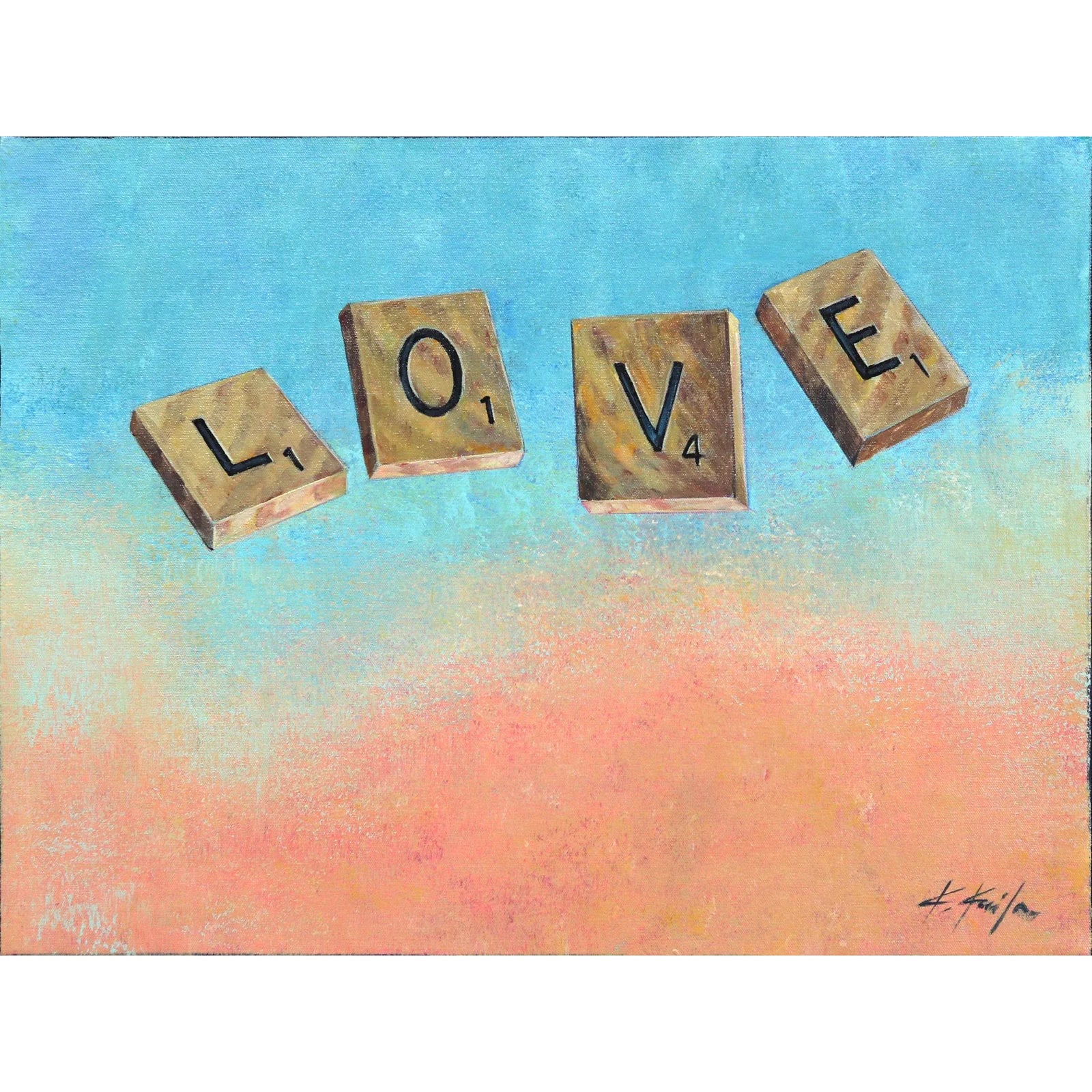 Floating Love in a Pink Sky - Contemporary Minimalist Word Art Scrabble ...