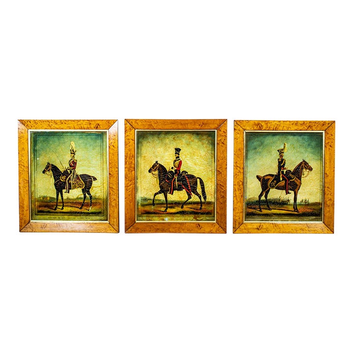 "British Army Officers" Set of 3 Mid-20th Century Paintings on Glass ...