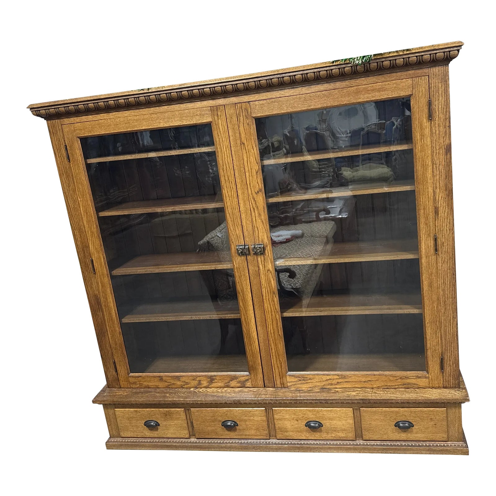 Beautiful Library Bookcase With Wavy Glass. | Chairish