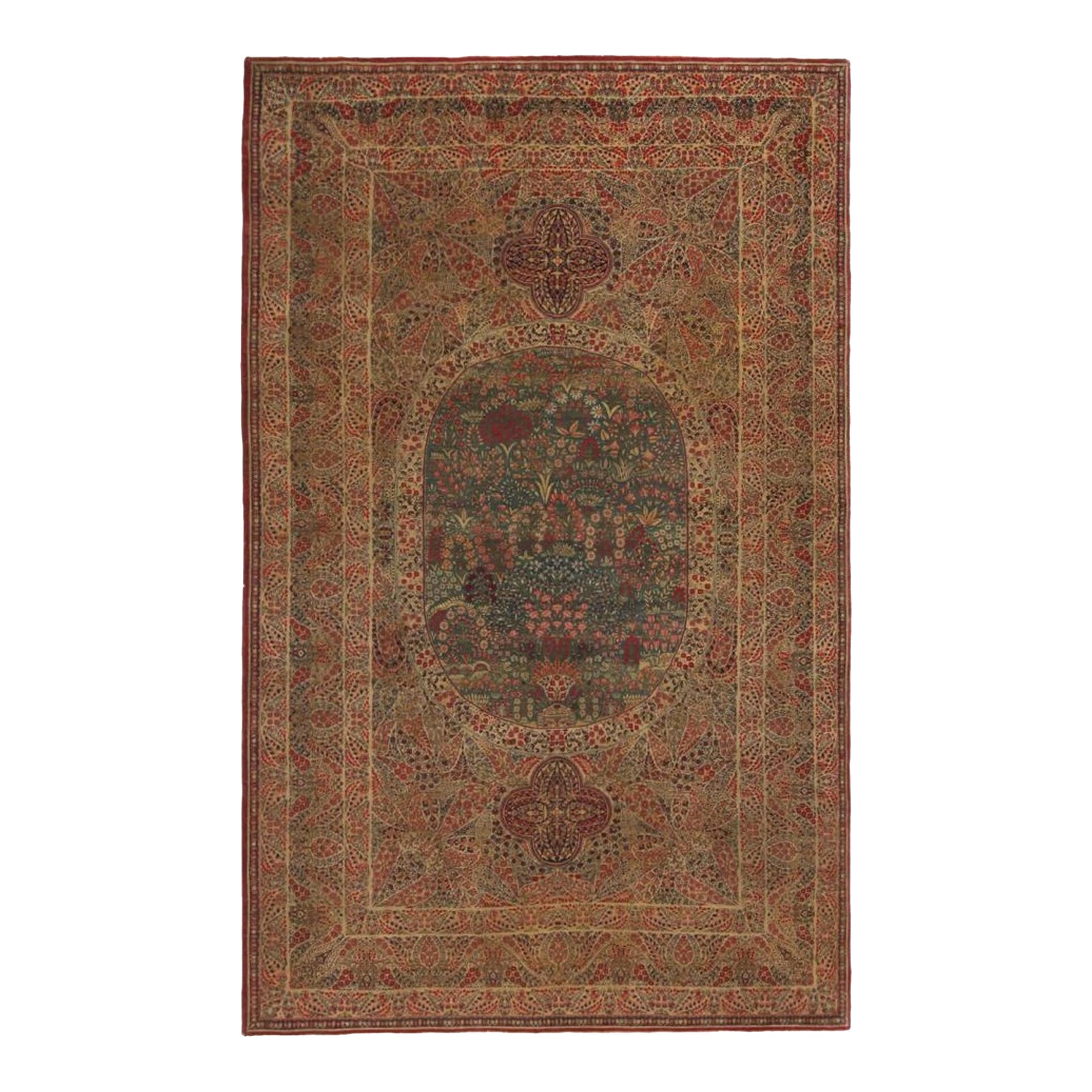 Antique Kerman Lavar Red and Blue Wool Persian Rug | Chairish