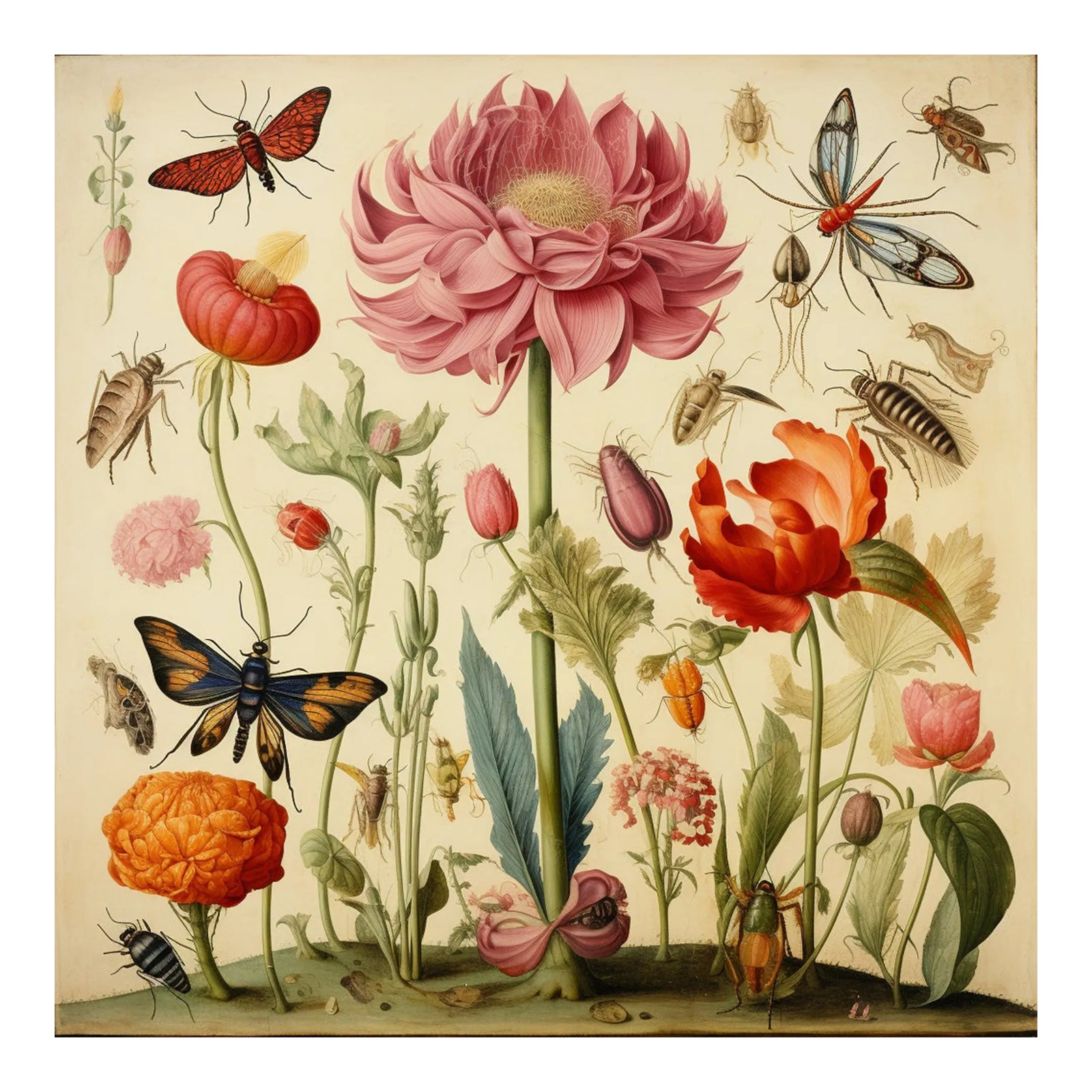 18' X 18' 'Insects and Flowers' Botanical Print #6 | Chairish