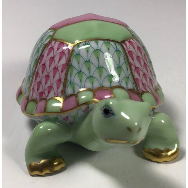 2000’s Herend Preppy Turtle in Pink and Green Fishnet Pattern | Chairish