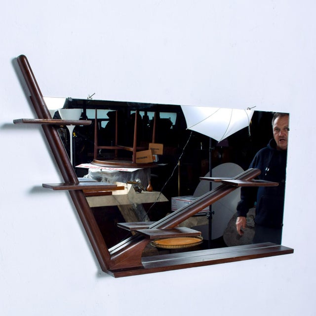 Sculptural Mexican Modernist Angular Mirror Wall Shelf in Mahogany ...