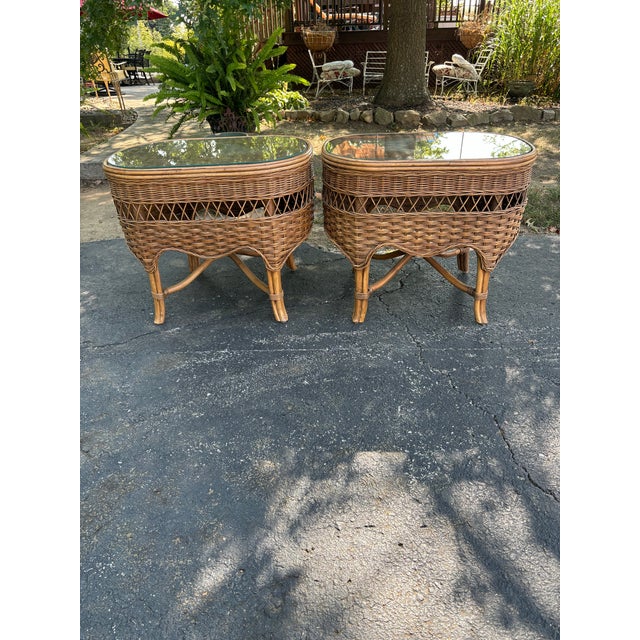 1960s Boho Chic French Vintage Wicker and Rattan Scallop Edge Side ...