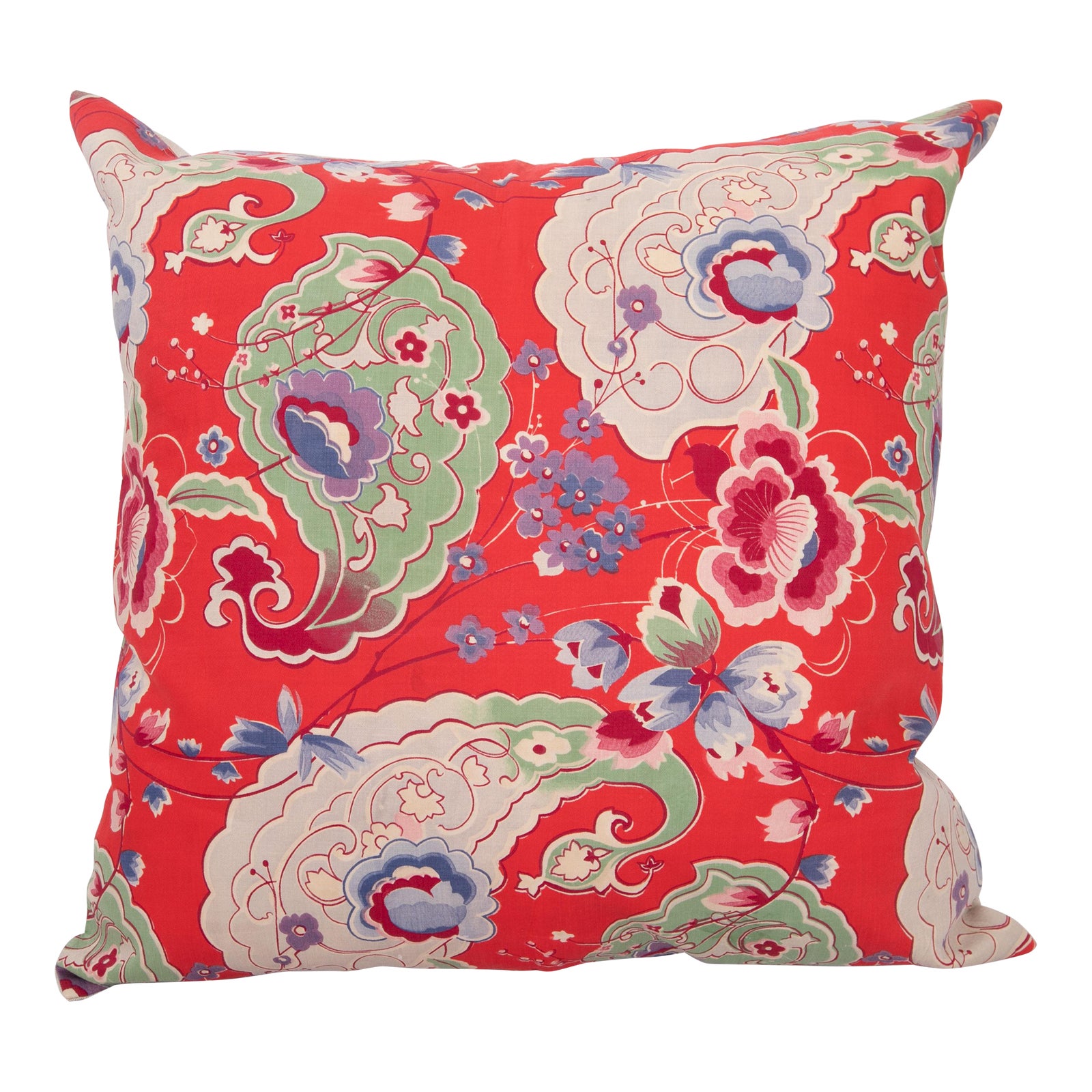 Pillow Cover Made from 1960s Russian Roller Printed Fabric | Chairish