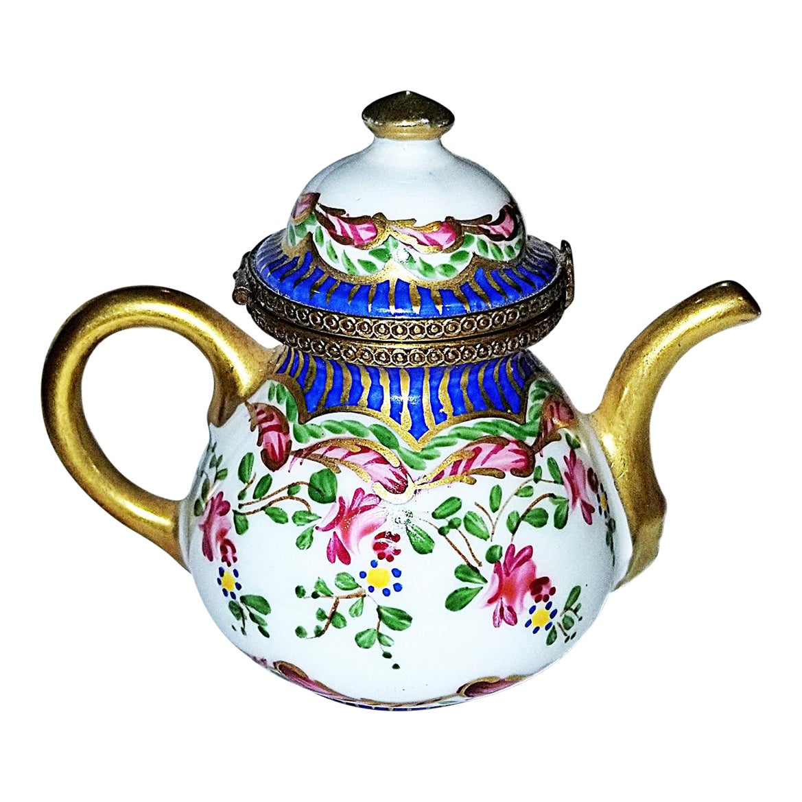1950s French Limoges Hand Painted Teapot Trinket Box | Chairish