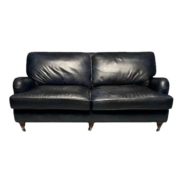 Georgian Rolled Scroll Arm Library Blue Leather Sofa, Sette, George ...