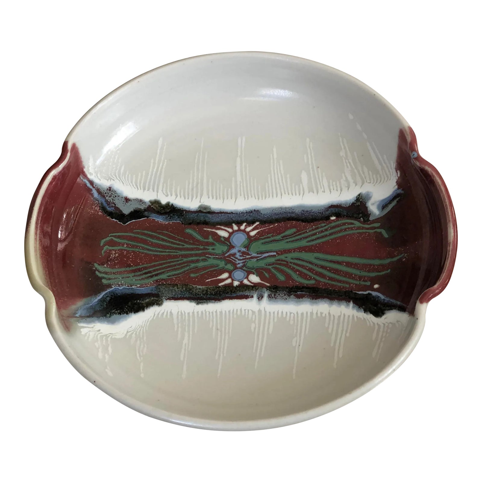 Low Profile Studio Pottery Bowl With Abstract Detail-Signed by Artist ...