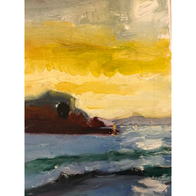Brilliant Yellow Sky Over Craggy Islands Original Oil Painting by David ...