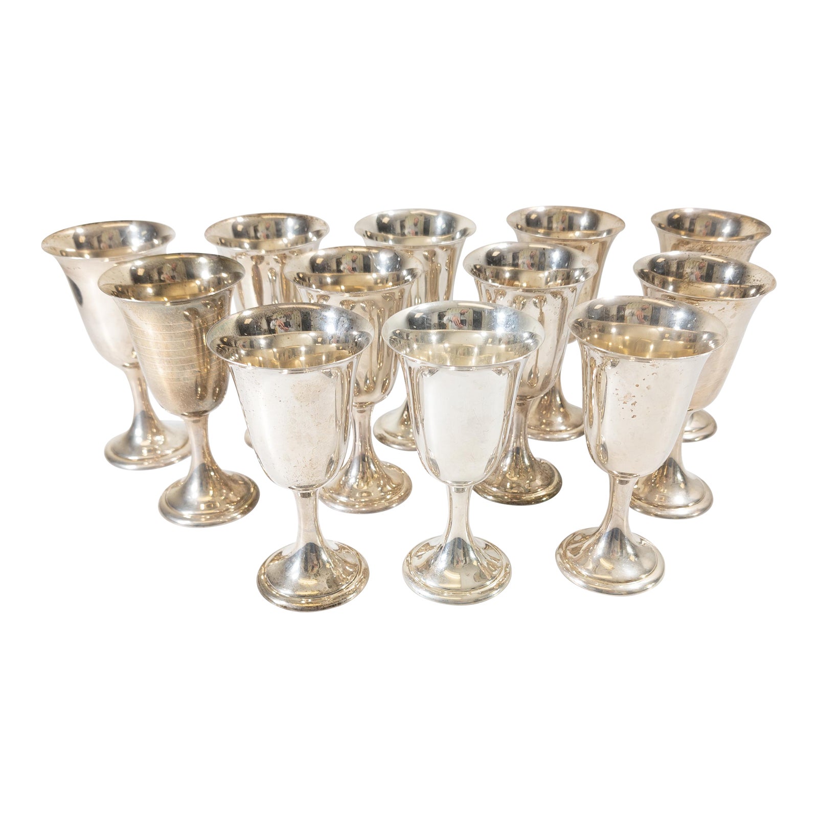 Mid-Century Set of 12 Sterling Silver Water Wine Goblets by Alvin ...