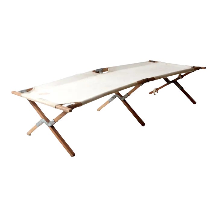 Vintage Wood & Canvas X-Frame Cot | Chairish
