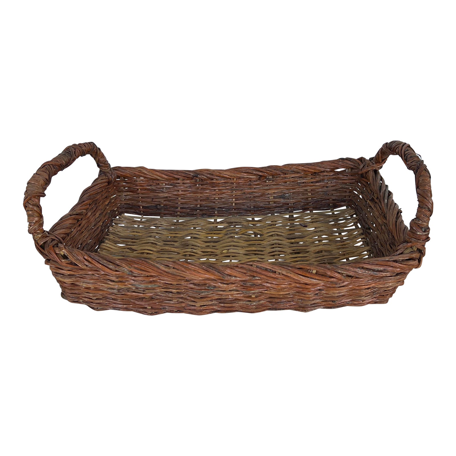 Mid 20th Century Vintage Tray Style Basket With Handles | Chairish