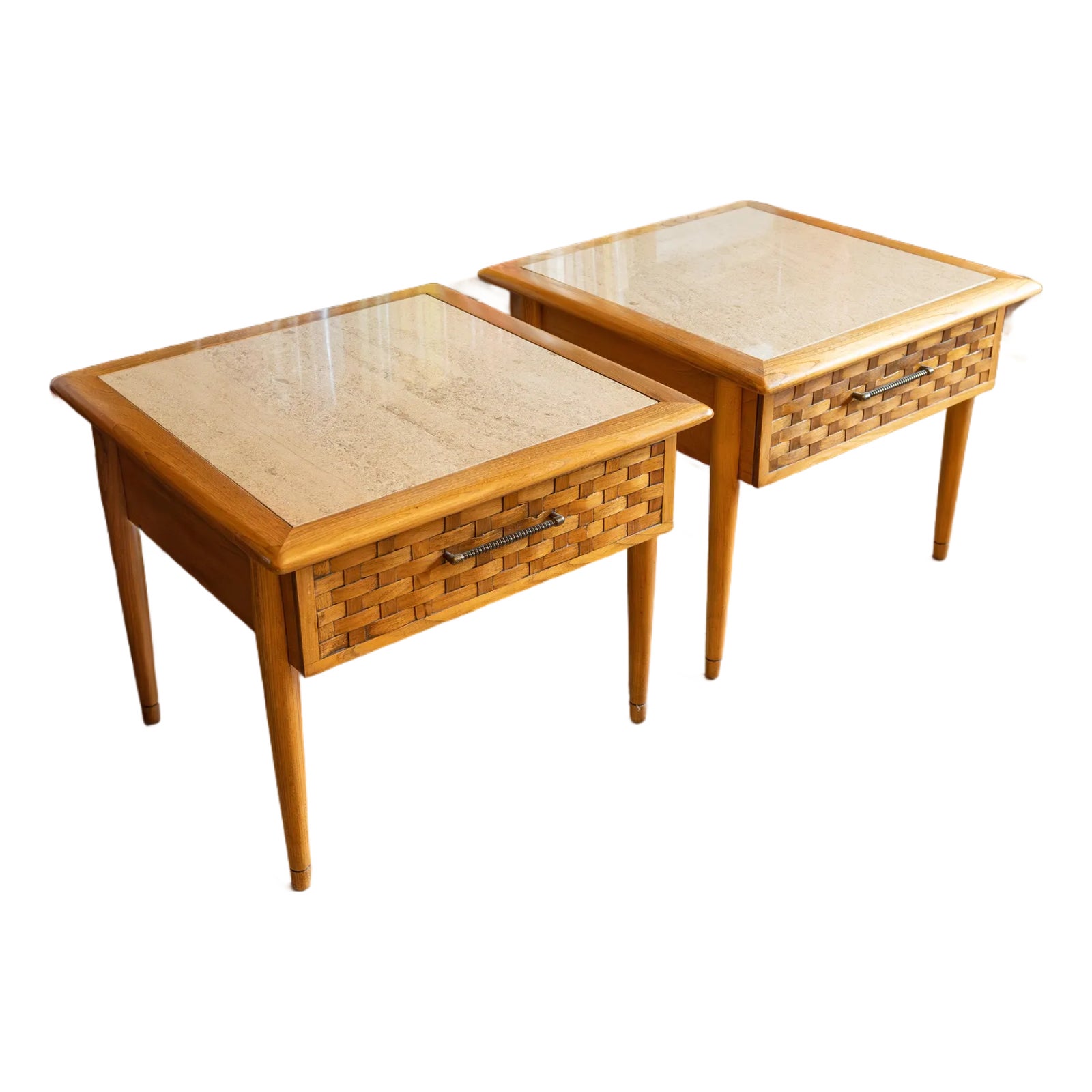1960s Mid-Century Lane Side Tables With Travertine Top - A Pair | Chairish