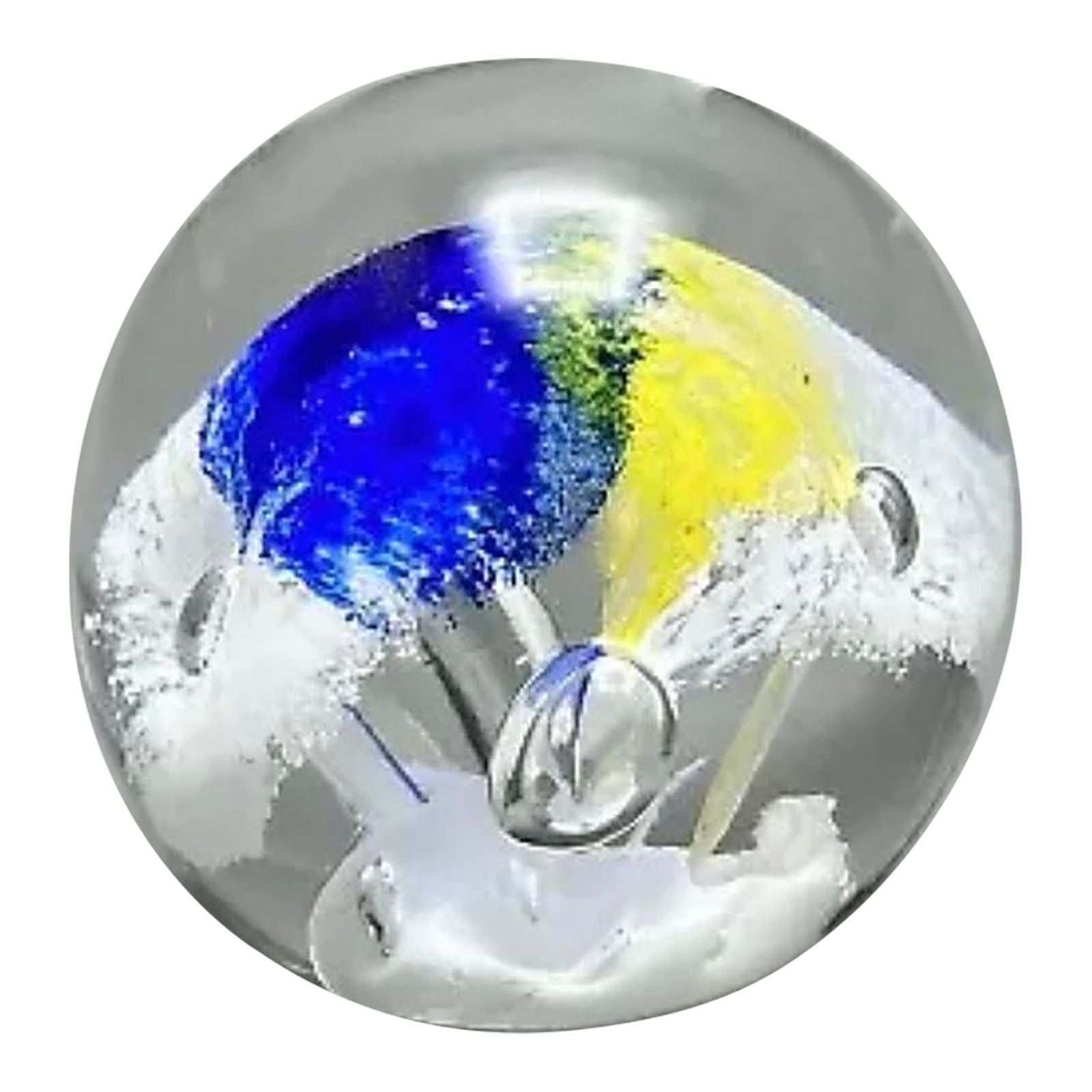 Vintage Hand Blown Clear Lead Crystal Paperweight With Blue, Yellow and ...