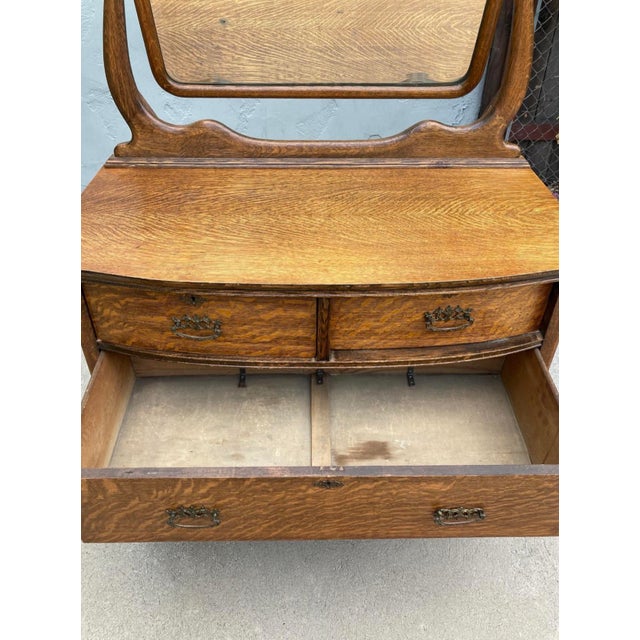 Antique Tiger Oak Four Drawer Dresser W/ Mirror | Chairish